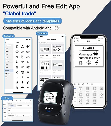 CLABEL Barcode Label Printer, 221B Bluetooth Thermal Label Maker Printer for Addresses, Business, Clothing, Labeling, Mailing, Compatible with Android & iOS System, with 1 Roll Label