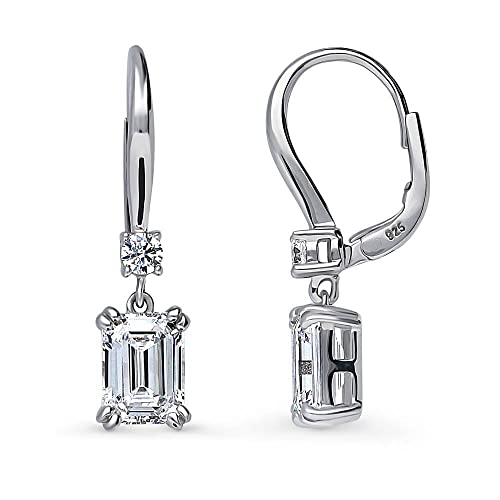 BERRICLE Sterling Silver Cubic Zirconia CZ Fashion Leverback Dangle Drop Earrings for Women, Rhodium Plated
