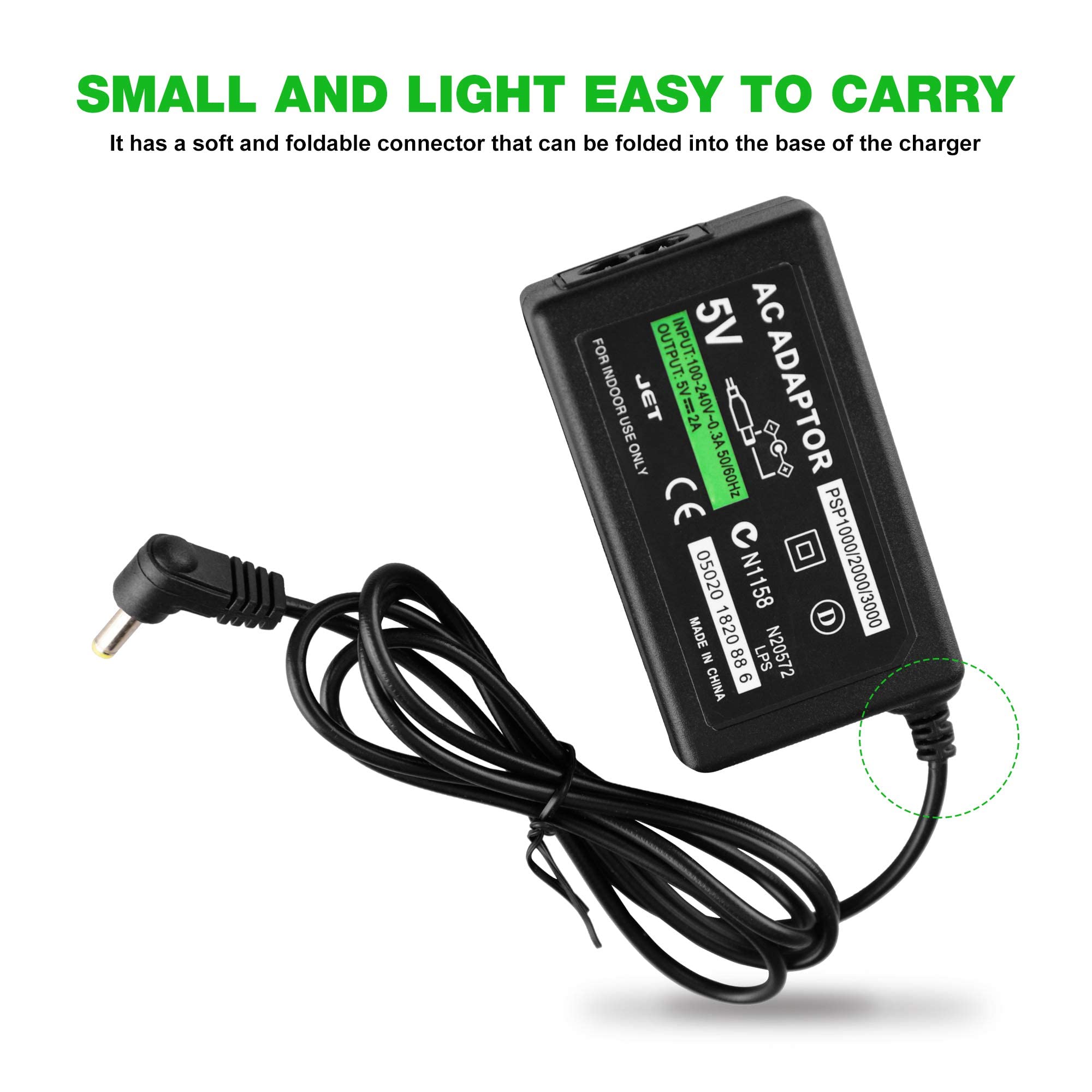 PSP Charger Bundle, 1 Pack Charger and 2 Pack Charging Cable Compatible with Sony PSP-110 PSP-1001 PSP 1000 / PSP Slim & Lite 2000 / PSP 3000 Replacement