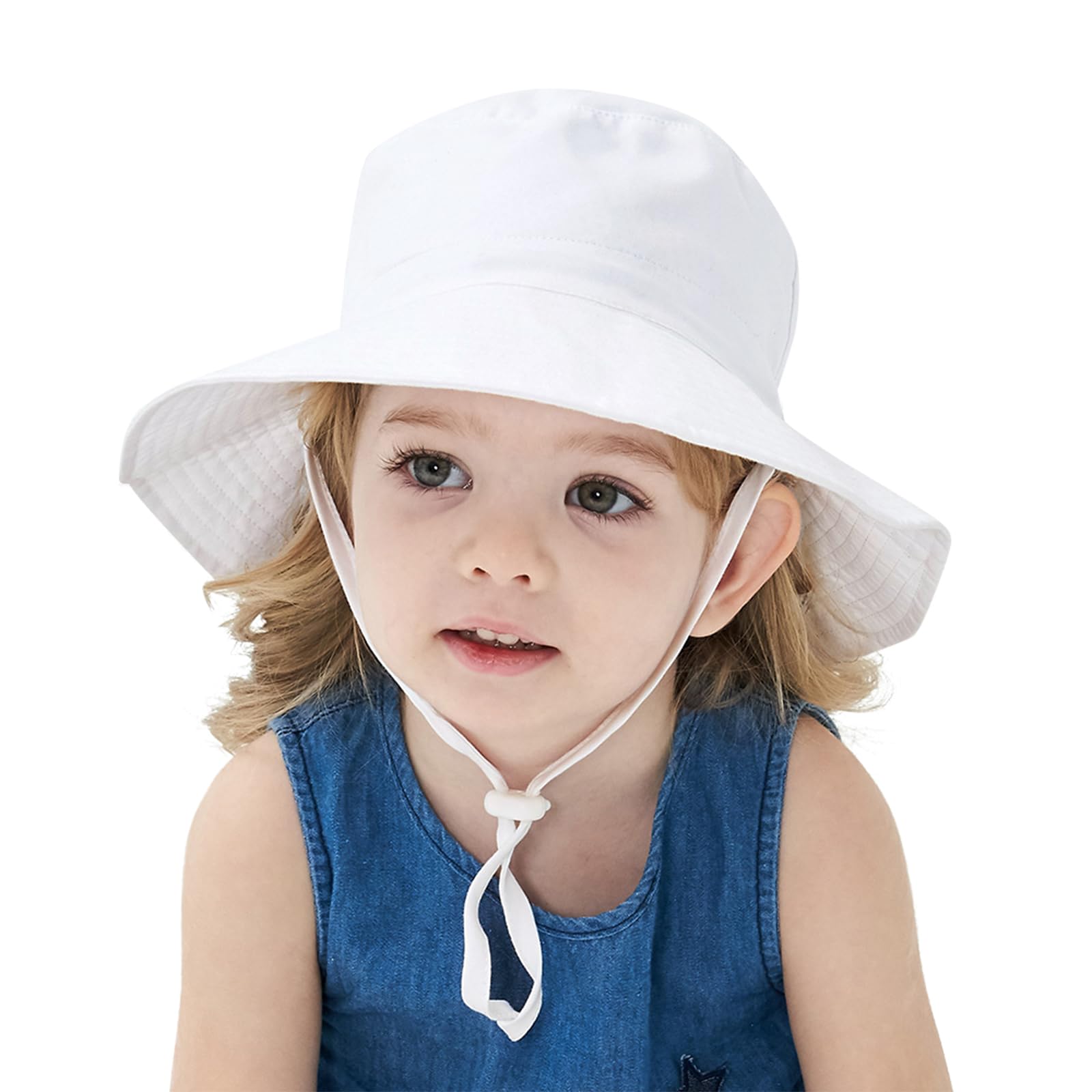Baby Sun Hat Toddler Beach Summer Hats UPF 50+ for Baby Girl Boy Adjustable Cap White 6-12 Months