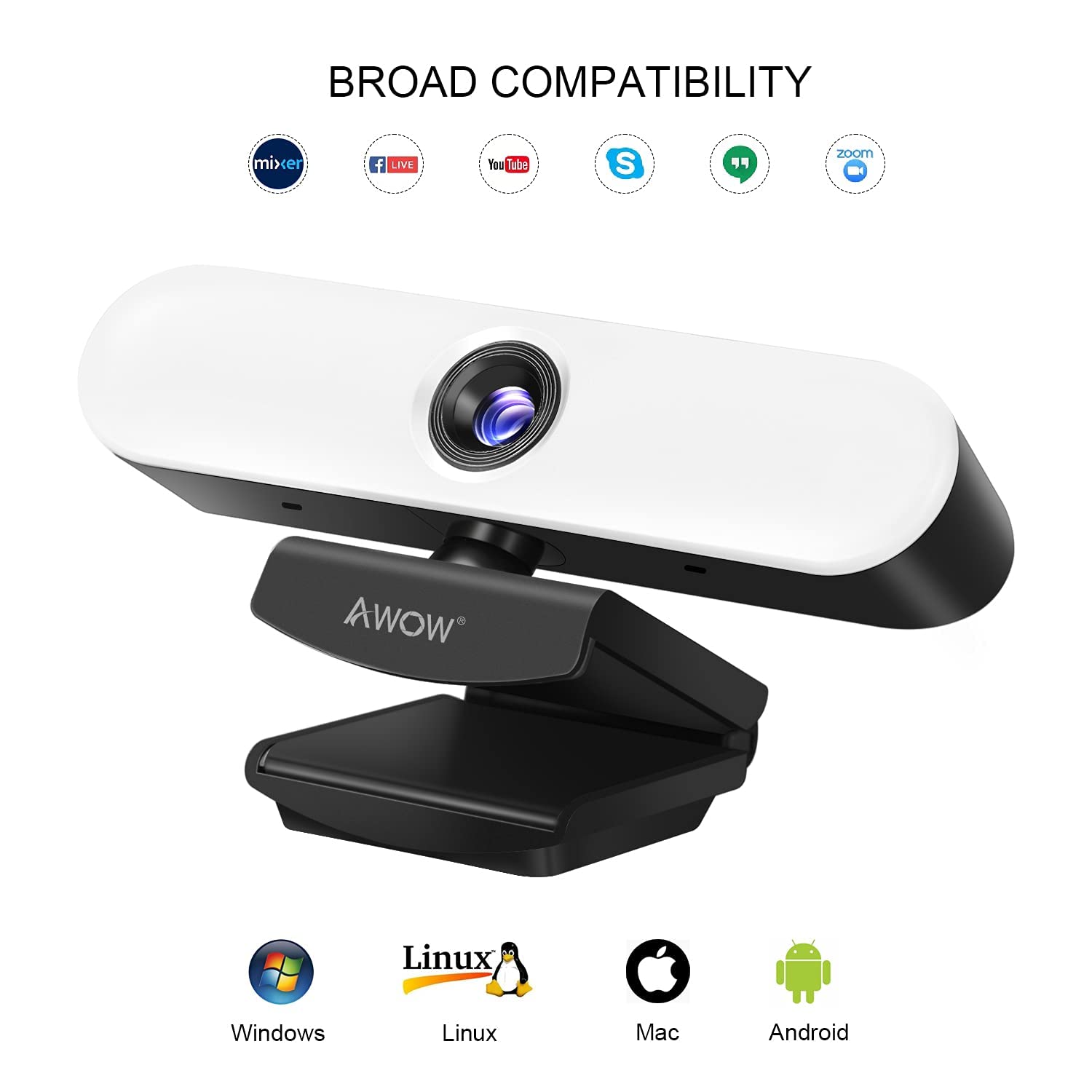 AWOW USB Webcam,1080P Streaming Webcam with Microphone for PC, MAC, Laptop, Plug and Play Web Camera with Touch Control Light for YouTube, Skype, Video Calling, Studying, Conference, Teams, Zoom