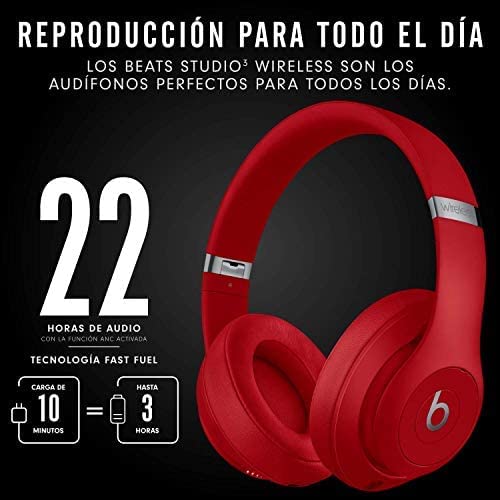 Beat Studio3 Wireless Noise Cancelling - W1 Chip, Class 1 Bluetooth, 22 Hours of Listening Time, Built-in Microphone (Red)