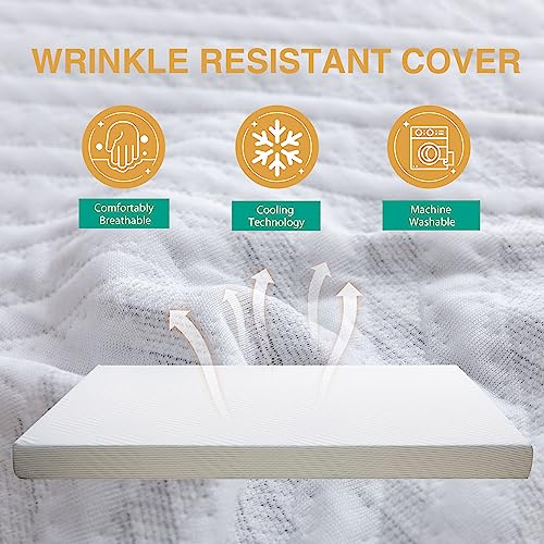 Dyonery 4.5 Inch Memory Foam Sofa Bed Mattress Replacement with Fiberglass-Free Fabric and Washable Cover for Sleeper Sofa and Couch Beds, Full Size, White (Sofa Not Included)