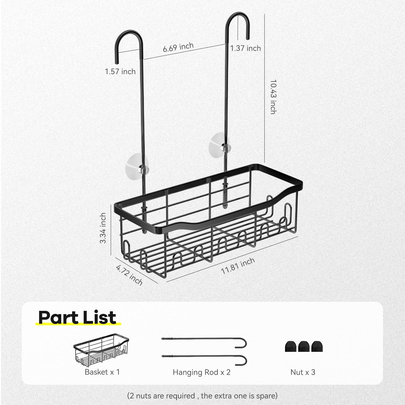 BYT Shower Caddy Hanging, Shower Organizer Hanging for Bathroom, Shower Basket with Hooks, Shower Storage, Shower Shelf No Drilling, Shower Rack for Shower Faucet or Cross Bar (Black)
