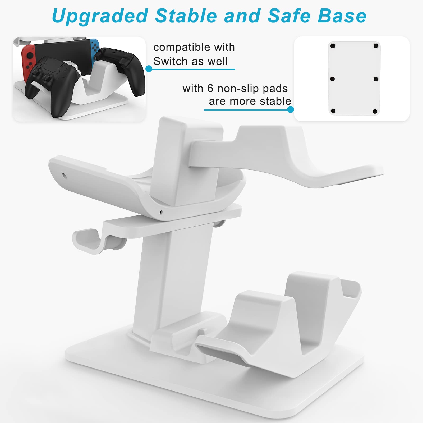 NEWENMO Upgraded Accessories for VR Stand Switch Stand, VR Stand for Quest 2/Quest/Rift S/HP Reverb G2 Headset Touch Controllers (White)