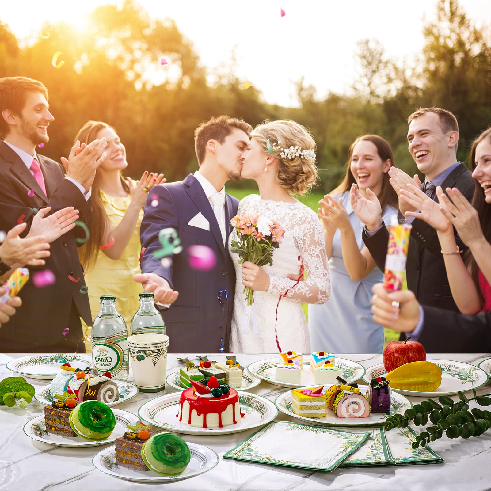 Decodinli 100 PCS Greenery Party Supplies, Greenery themed Disposable Plates and Napkins for Bridal Shower Decorations, Birthday, Baby Shower, Gender Neutral, Serves 20