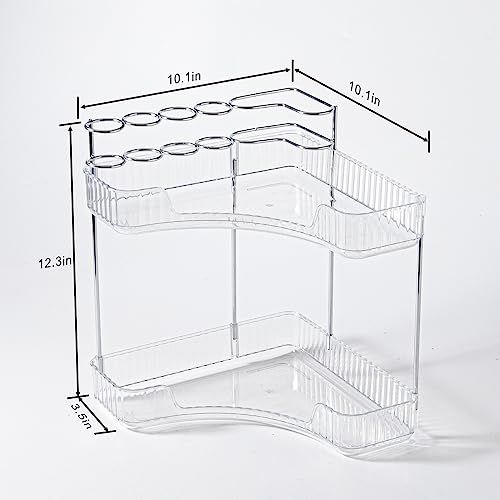 CICUFY 2-Tier Acrylic Corner Makeup Organizer Stylish Counter Organizer for Vanity and Bathroom Countertop - White Clear