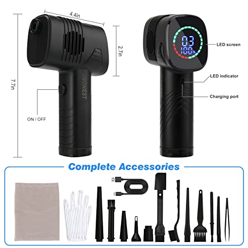 Compressed Air Duster, 3 Speeds Cordless Air Blower for Computer Keyboard Electronics Cleaning,【Brushless Motor】,LED Display,7600mAh Rechargeable Battery, Reusable Dust Destroyer