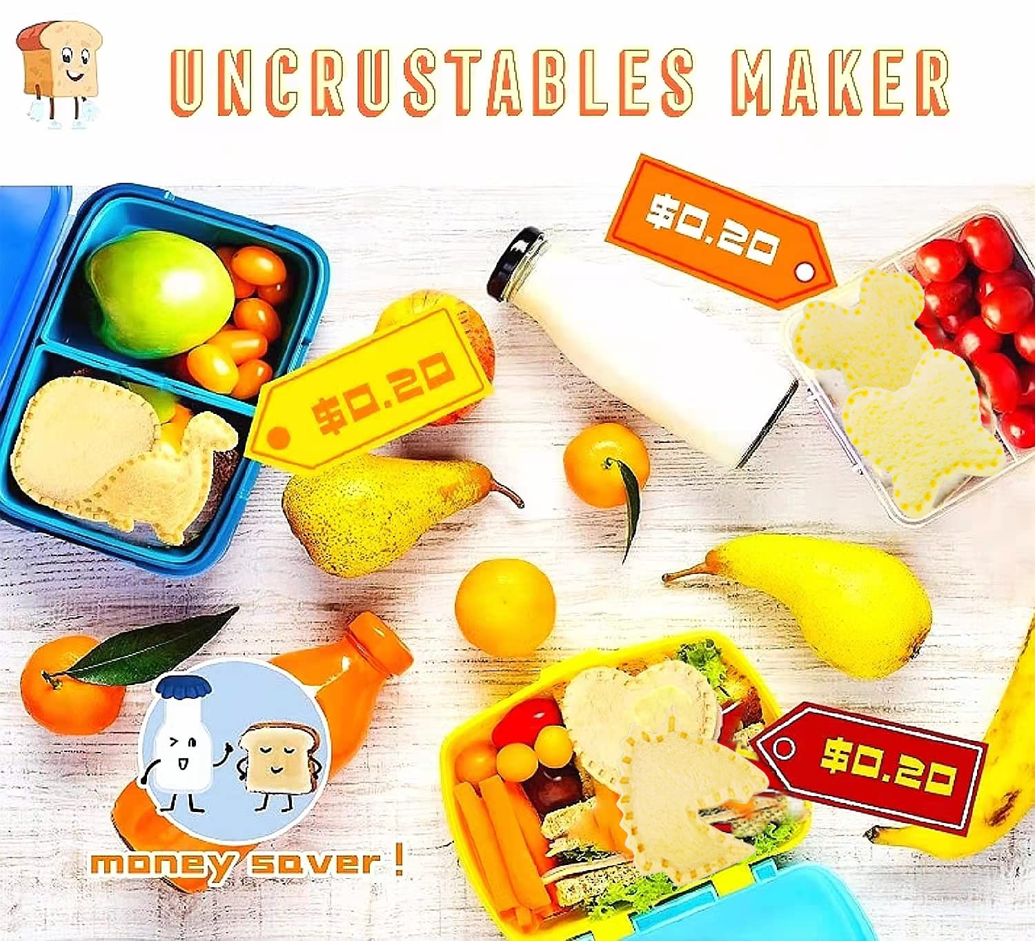 BANIC 24Pcs Sandwich Cutter and Sealer Set, Uncrustables Maker, Crustless Sandwich Cutter shapes Set Butterfly Unicorn Dino ect, Lunch & Bento Box Accessories,Bread Fruit Cookie Cutters for kids