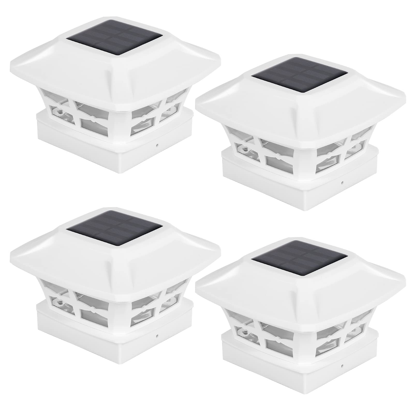 Solar Post Lights Outdoor 4x4 Post Cap Lights 4 Packs LED Deck Fence Light Waterproof Square Landscape Fence Lights for 4x4 PVC Vinyl Wood Post Garden Patio Yard Walkway White