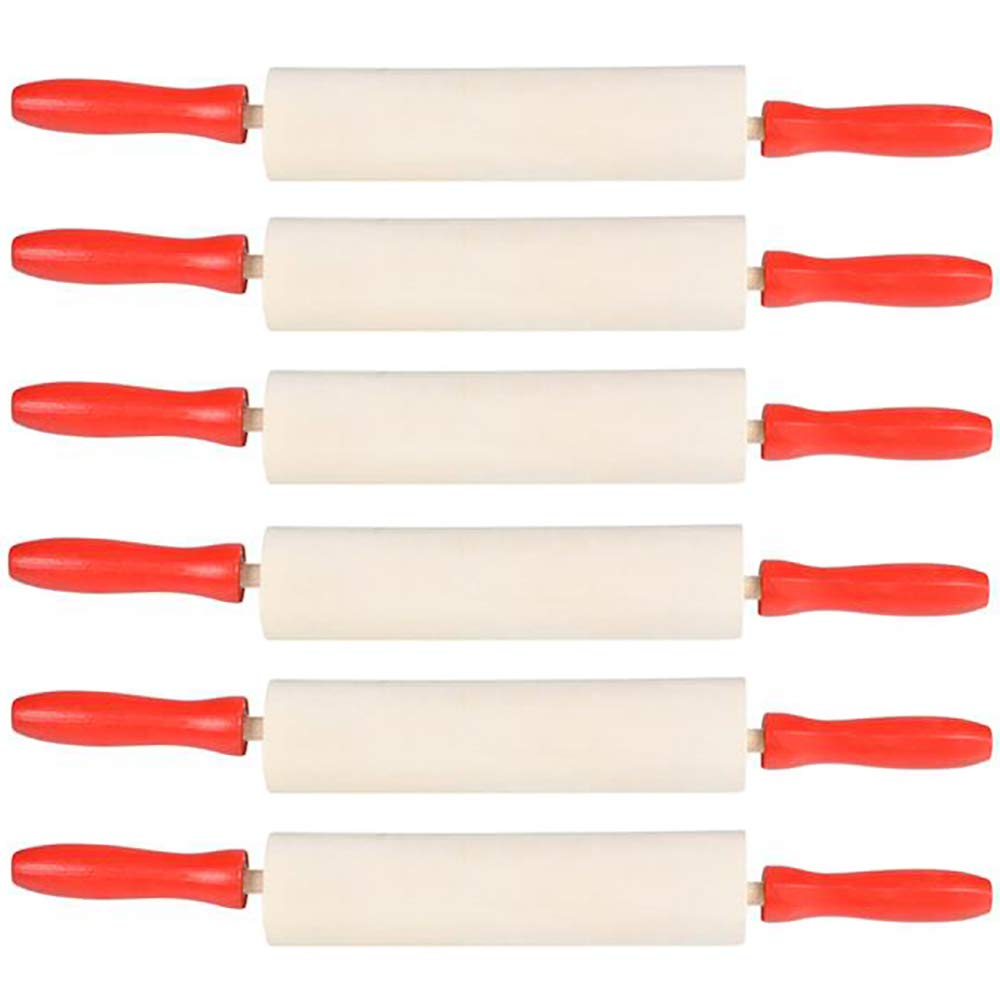 Mini Rolling 7.5 Inch (Pack of 6) Rolling Pin for Play Dough - Wood Kids Rolling Pin For Little Bakers, With Red Handles Arts and Crafts Clay Roller, 7.5" (6-Pack)