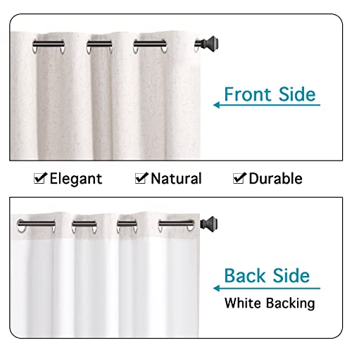 Flamingo P 100% Blackout Curtains Textured Linen Curtains for Bedroom Energy Saving Window Treatment Grommet Burlap Curtain Drapes Thermal Insulated White Liner, 2 Panels, 52 x 108 Inch, Ivory