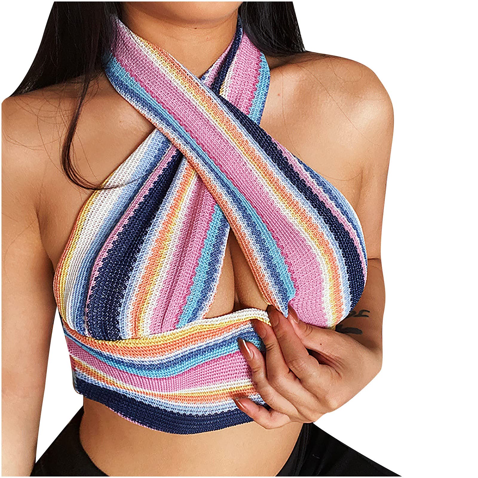 Bravetoshop Women Sexy Halter Crisscross Tank Crop Tops Sleeveless Basic Cut Out Cami Vest Summer Camisole Y2k Fashion (Purple,M)