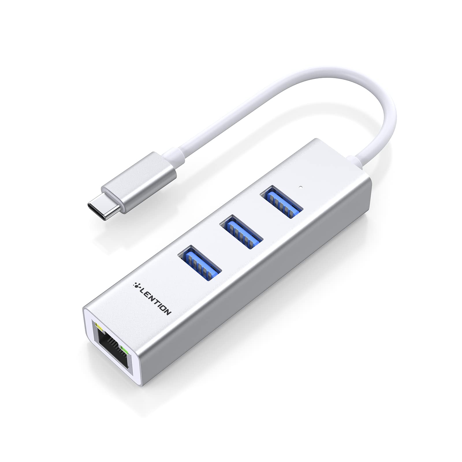 LENTION USB C Hub Ethernet Adapter, 3 USB 3.0 Ports, RJ45 Network Connector for 2023-2016 MacBook Pro, New Mac Air/iPad Pro, Chromebook, More, Stable Driver Certified (CB-C23s, Silver)