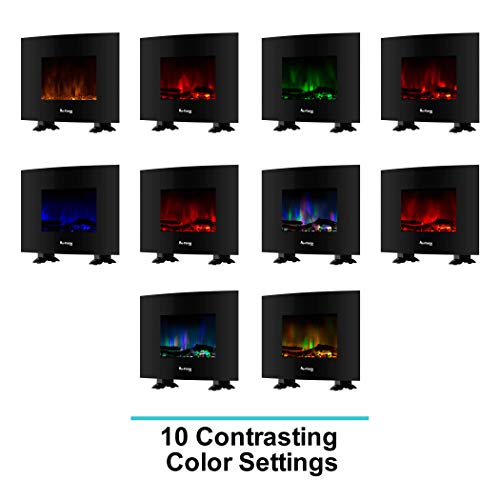 e-Flame USA Sundance Curved Wall Mounted or Freestanding LED Electric Fireplace with Remote - Adjustable, Timer, Remote - 22-inch