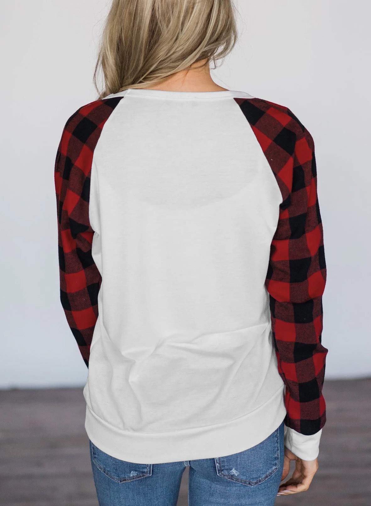 Bdcoco Women's Plaid Print Long Sleeve White Blouse Tops Casual Sweatshirts