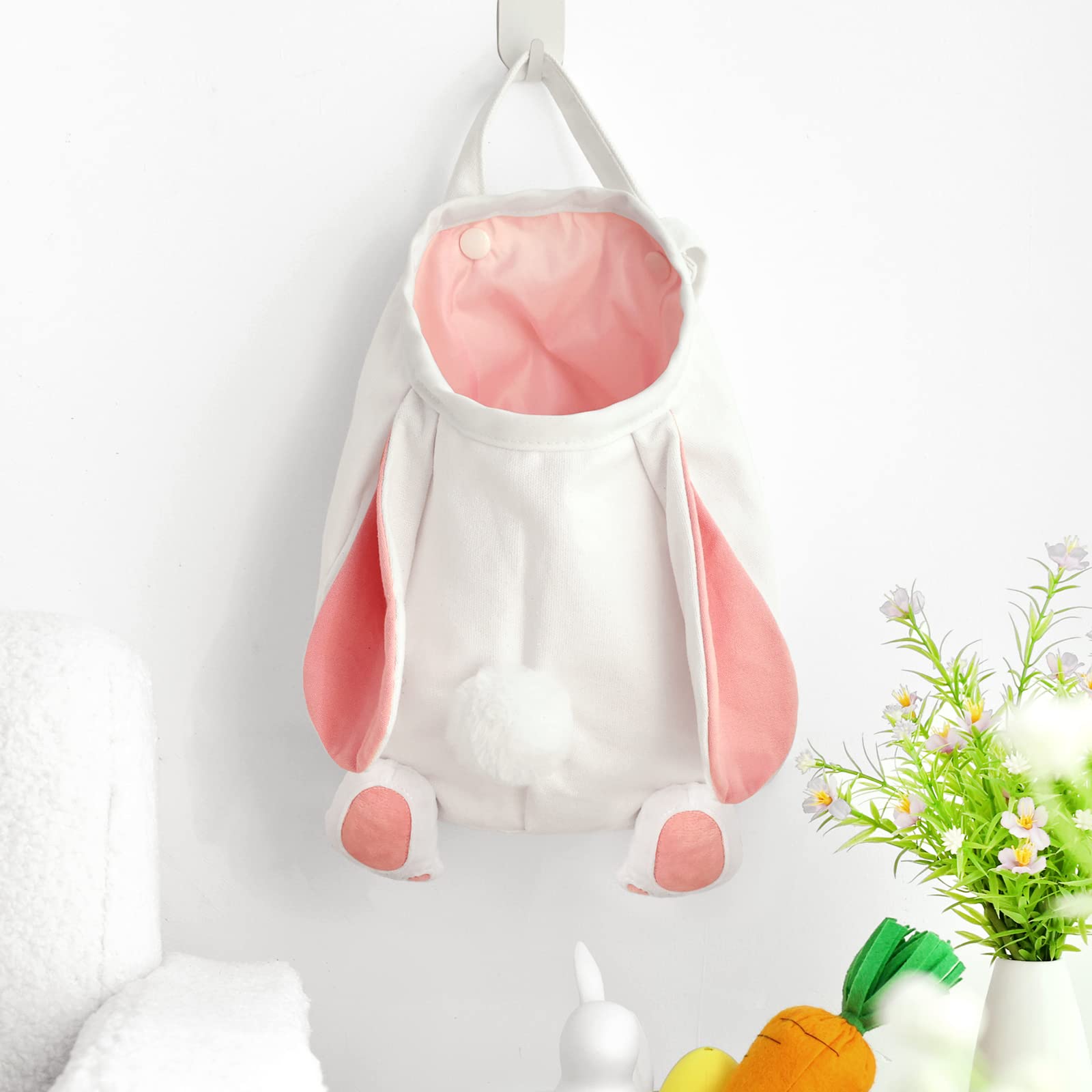 CiyvoLyeen Easter Bunny Basket Cute Rabbit Hanging Bag Easter Hanging Egg Bags Easter Gift for Boys Girls Spring Plush Storage Bag for Egg Hunting Bin Pod Car Back Seat Organizer Pink