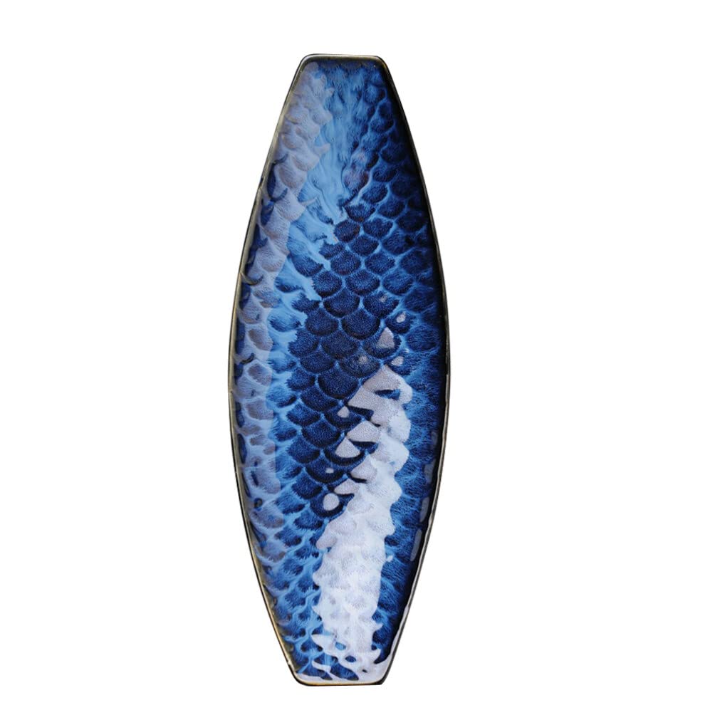 Cabilock Japanese Decor Fish Platter Food Trays Japanese Sashimi Plate Ceramic Boat Shape Plate Cold Dish Dessert Serving Platter Decorative for Home Restaurant Kitchen 14 Inch Vintage Decor