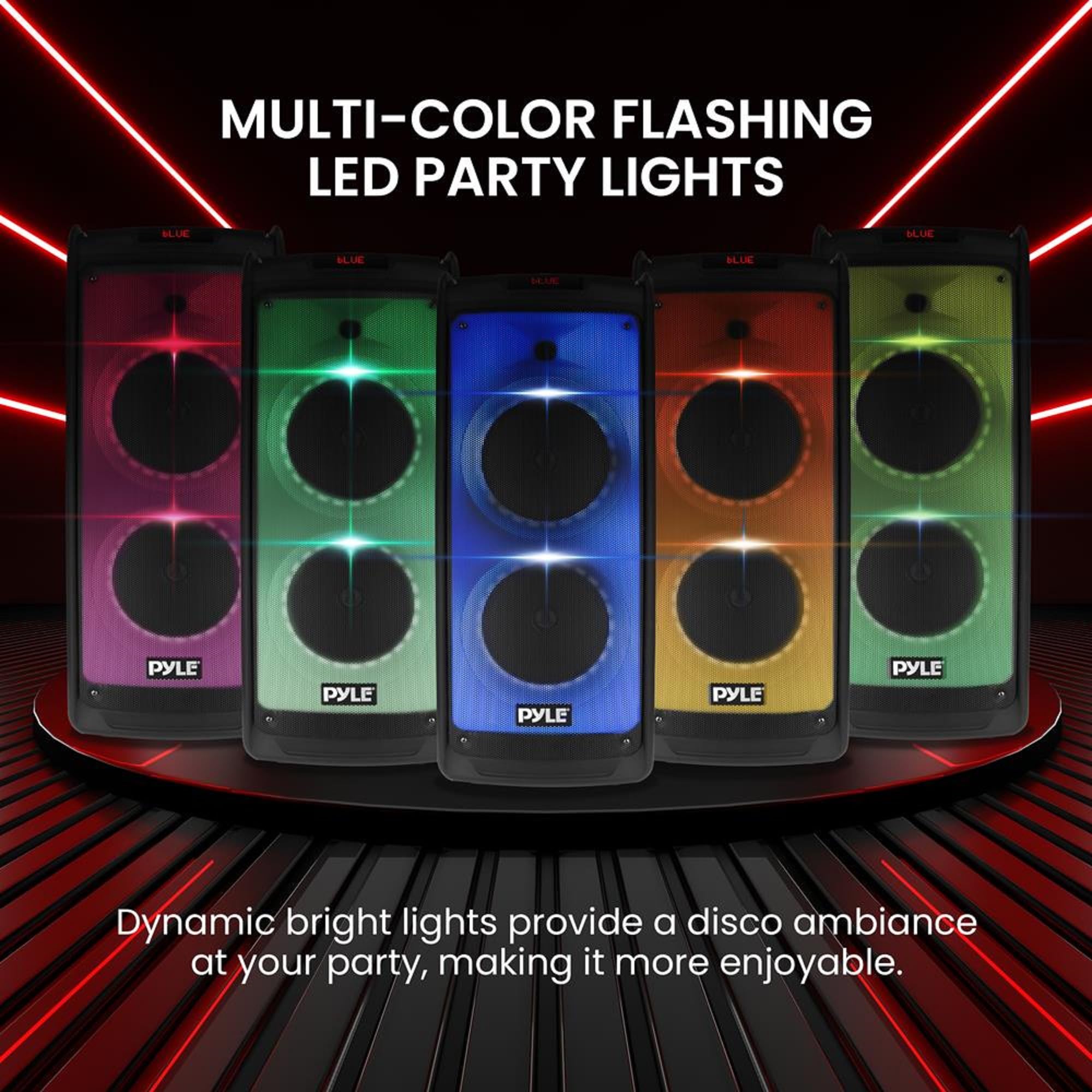 Pyle Portable Bluetooth PA Speaker System - 500W Rechargeable Indoor Outdoor Stereo w/Dual 8β Woofer & Tweeter, Audio Recording, Wireless Microphone, Flaming Light, Radio, MP3/USB/Micro SD, Remote