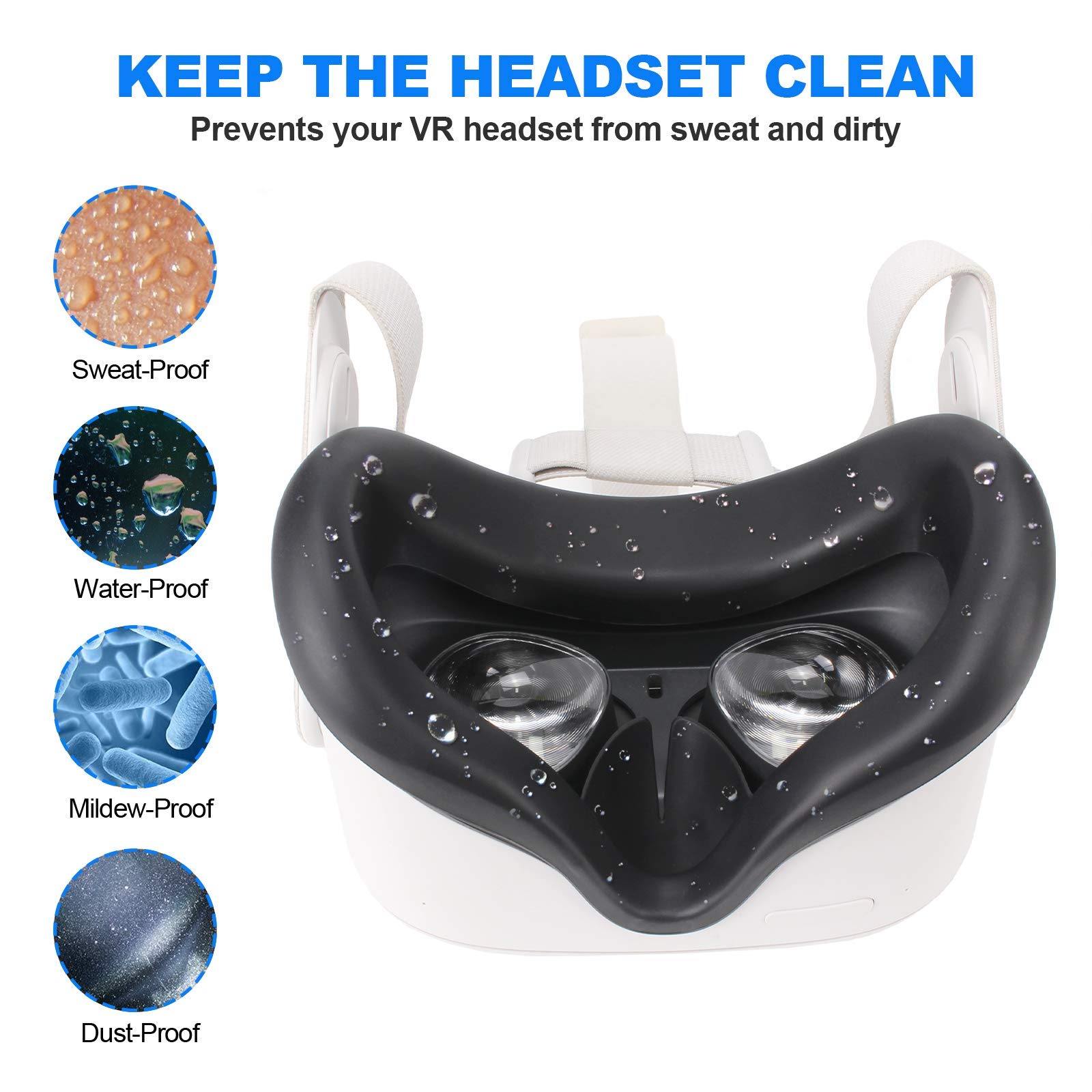 NexiGo Silicone Fit Pack and Lens Protect Cover Set for Oculus Quest 2, Fit Pack Pad with VR Lens Cover, Sweat-Proof, Non-Slip, Anti-Scratch for Oculus Quest VR Accessories Set