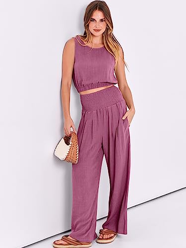 ANRABESS Women's 2 Piece Linen Lounge Set Casual Matching Pants Jumpsuit Summer Beach Travel Vacation Trendy Outfits X-Large