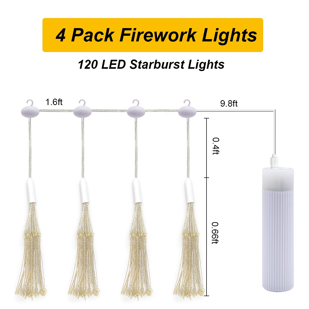 Firework Lights, 4 Pack 120 LED Copper Wire Starburst String Lights with 8 Modes Remote Waterproof Hanging Fairy Decorative Lights for Wedding Party Christmas Garden Patio Home Decoration(Warm White)