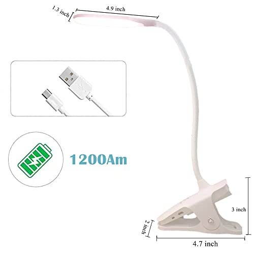 BiteBoom Portable Clip-On LED Reading Light - USB Rechargeable Lamp with 3 Brightness Levels, Adjustable Neck, Long Battery Life, Compact Design for Kindle, Bed Headboard, and More