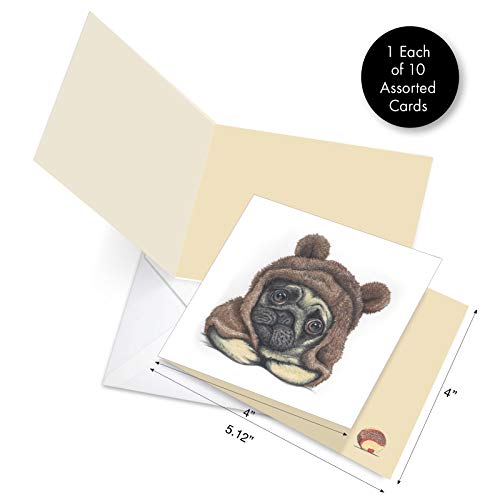 The Best Card Company - 10 Blank Dog Greeting Cards for All Occasions (4 x 5.12 Inch) - Snuggle Pugs AMQ5648OCB-B1x10