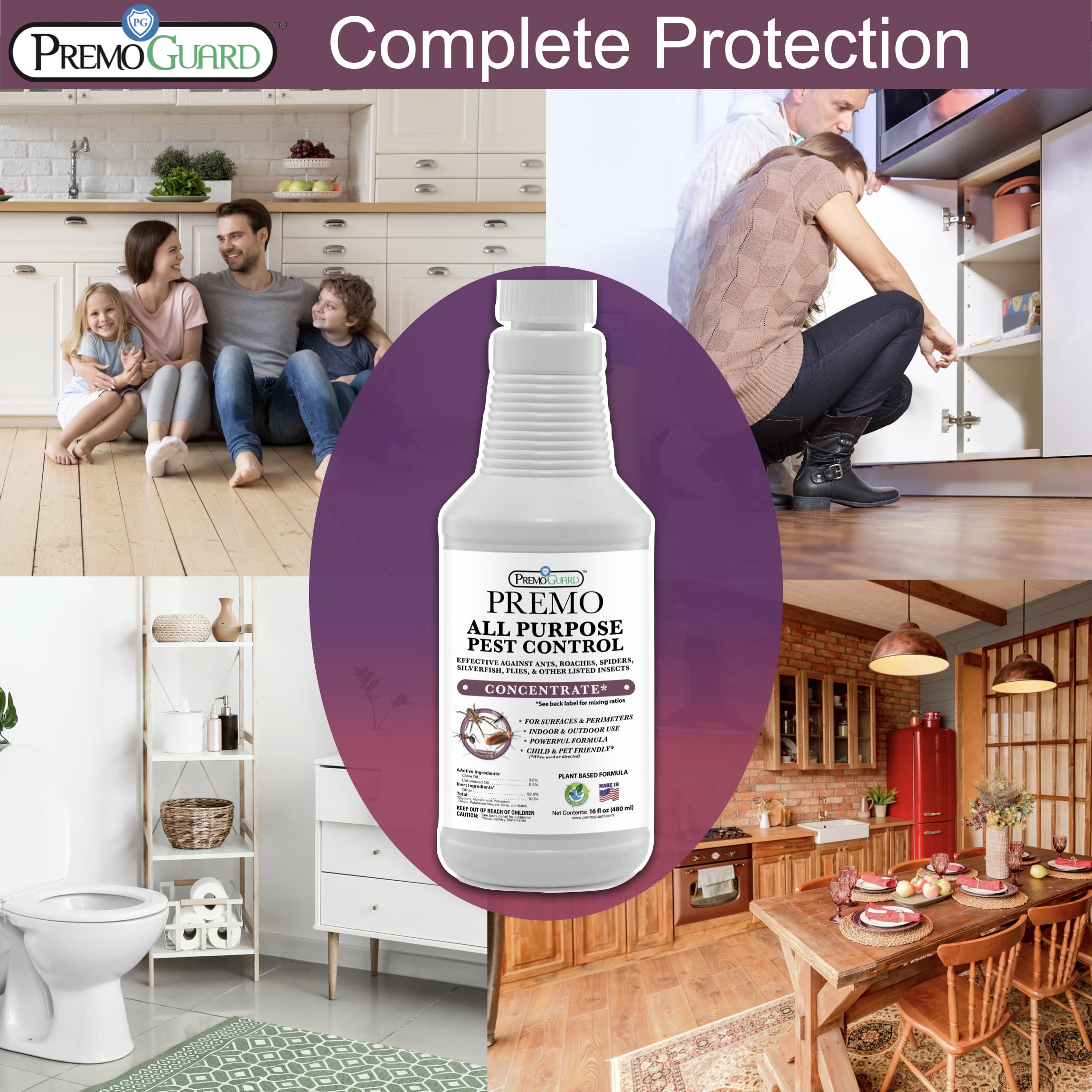 Pest Control by Premo Guard – 16 oz Concentrate Makes Up to 2.5 Gal – Bug, Roach, Fleas, Fruit Fly, Ant, Spider Killer – Effective Plant Based – Child and Pet Safe