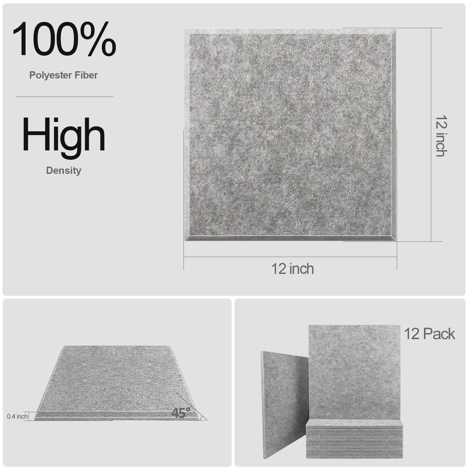 JBER Professional Acoustic Foam Panels, Sound Proof Padding Soundproofing Absorption Panel, 12" x 12" x 0.4" High Density Beveled Edge Wall Tiles for Acoustic Treatment,(12P Dark Blue)