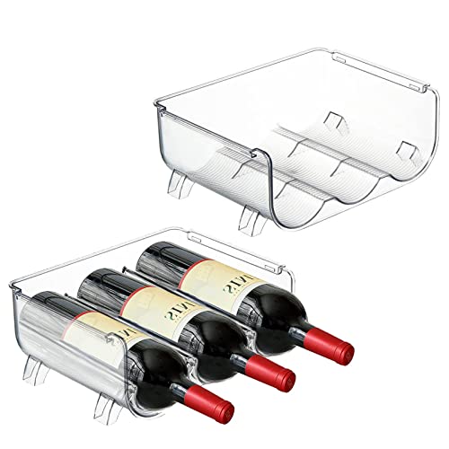 Clear Plastic Free-Standing Stackable 6 Bottle Storage Holder Rack - Water, Wine, and Drink Organizer Shelf for Kitchen Countertop, Cabinet, Pantry, Fridge