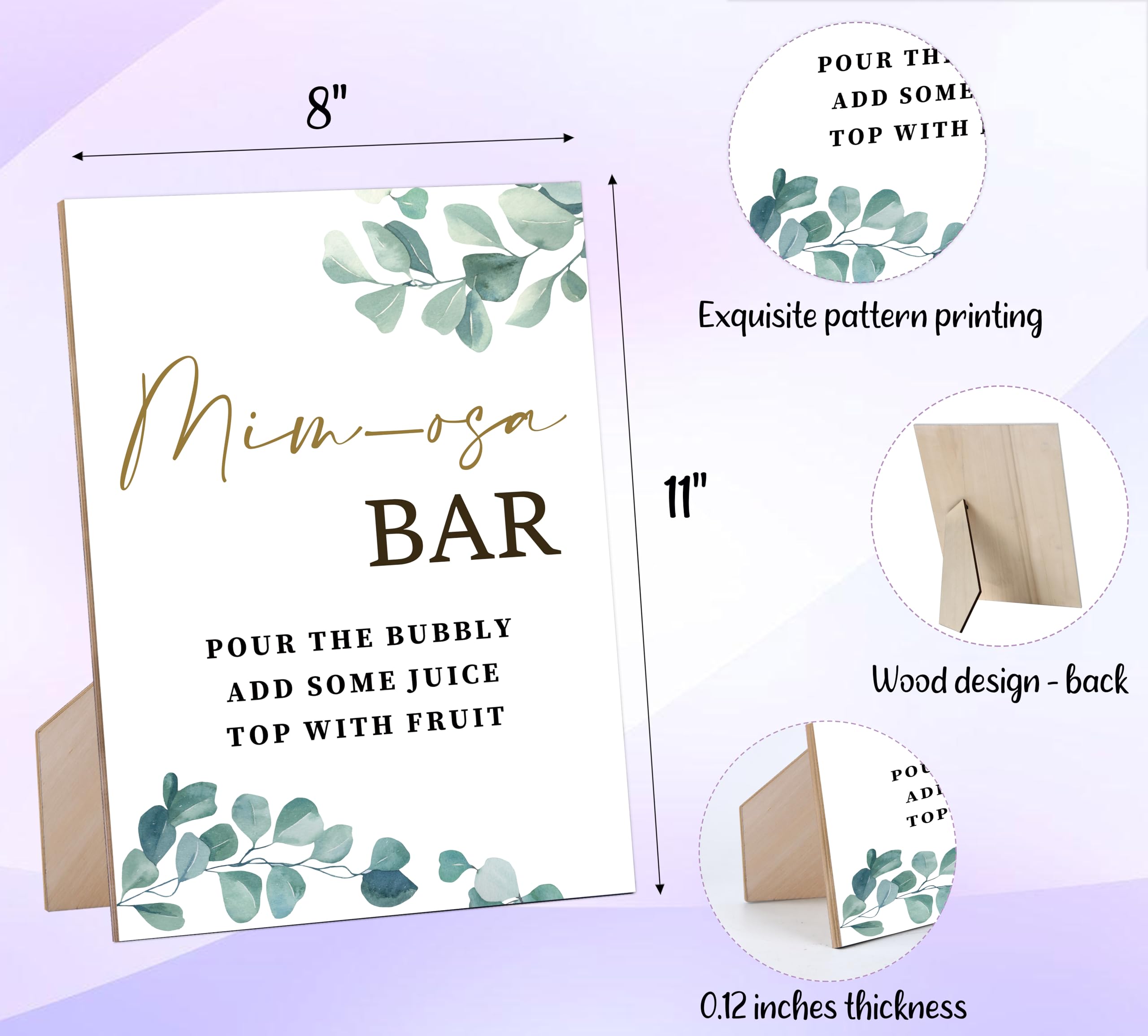 Greenery Eucalyptus Mimosa Bar Sign,Eucalyptus Mimosa Bar Decor,for Wedding Reception & Event Party,Table Centerpieces for Party Event,Bridal Shower Decor,Wedding Party Sign,Wood Signage With Stand,22