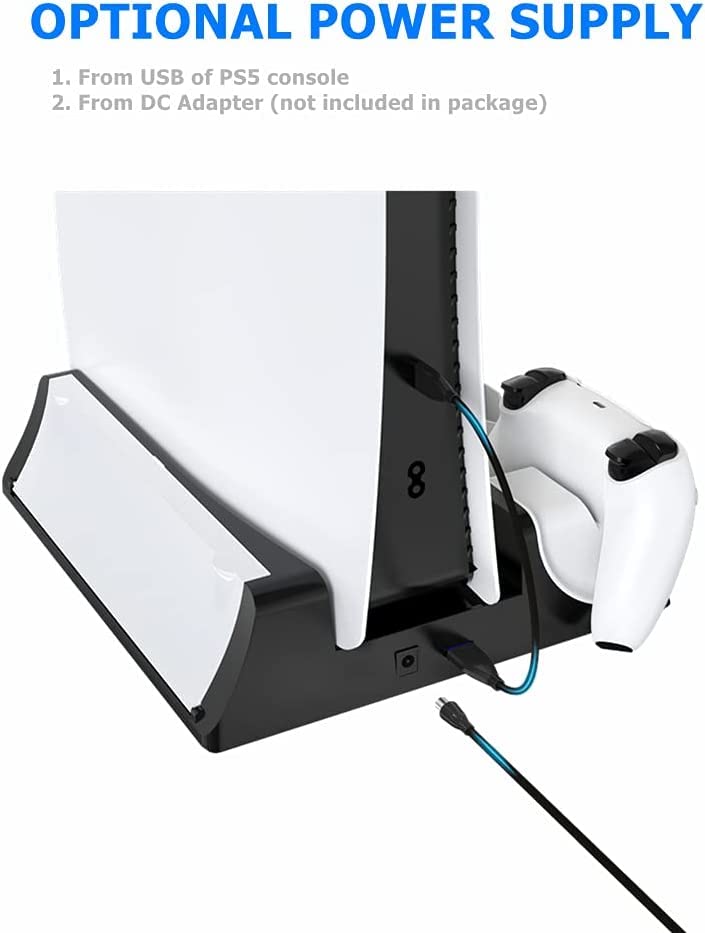 JDDWIN PS5 Vertical Charging Stand with Cooling Fan & Controller Hanger for PS5 Console,PS5 Stand Accessories with Dual Controller Charger and Game Rack Storage Organizer with 3 USB Ports