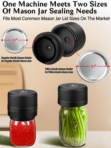 Electric Mason Jar Vacuum Sealer Kit, Cordless Vacuum Sealer Fits Wide Mouth and Regular Mouth Mason Jar for Food Vacuum Storage and Fermentation, Black