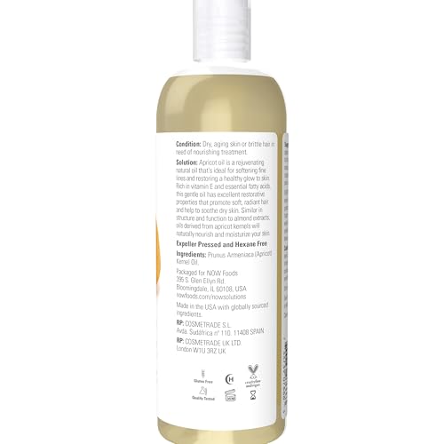 NOW Foods Solutions, Apricot Kernel Oil, Hair Moisturizer, Rejuvenating Skin Oil, Softens Fine Lines, 16-Ounce