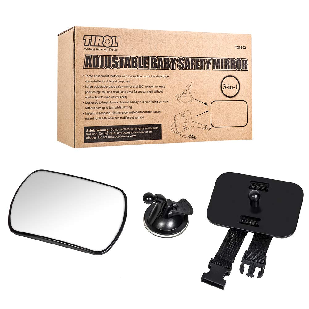 Baby Car Mirror - Bessie Sparks Car Back Seat Mirror for Rear Facing Infants and Babies Safety Shatterproof Acrylic Material 360 Degree Rectangle Rectangle 170x110MM