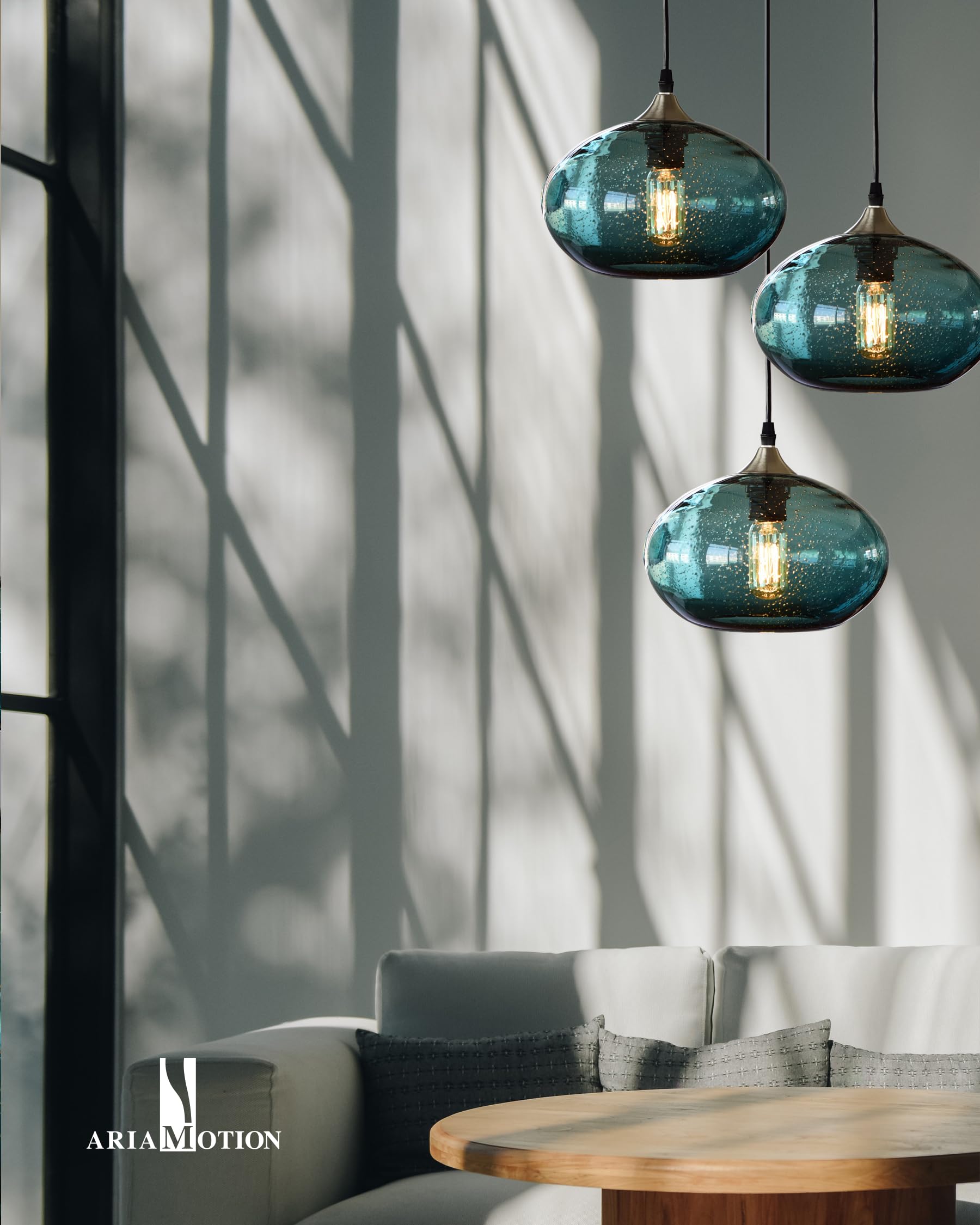 ARIAMOTION Pendant Lighting for Kitchen Island Blown Glass Blue Modern Seeded Bubbles Mini Light Fixtures Dining table Bathroom Bedroom Sink Brushed Nickel 8.5 inch Diam 2 Pack