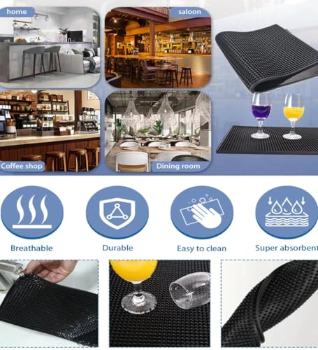 Bar Mat Spill Mat for Cocktail and Coffee Bar Set of 4 Nonslip Flexible Rubber Bar Service Spill Mat Barber Mats Dish Drying Mat (24" x 12"+18" x 12"+23" x 3"+12" x 6" Black)