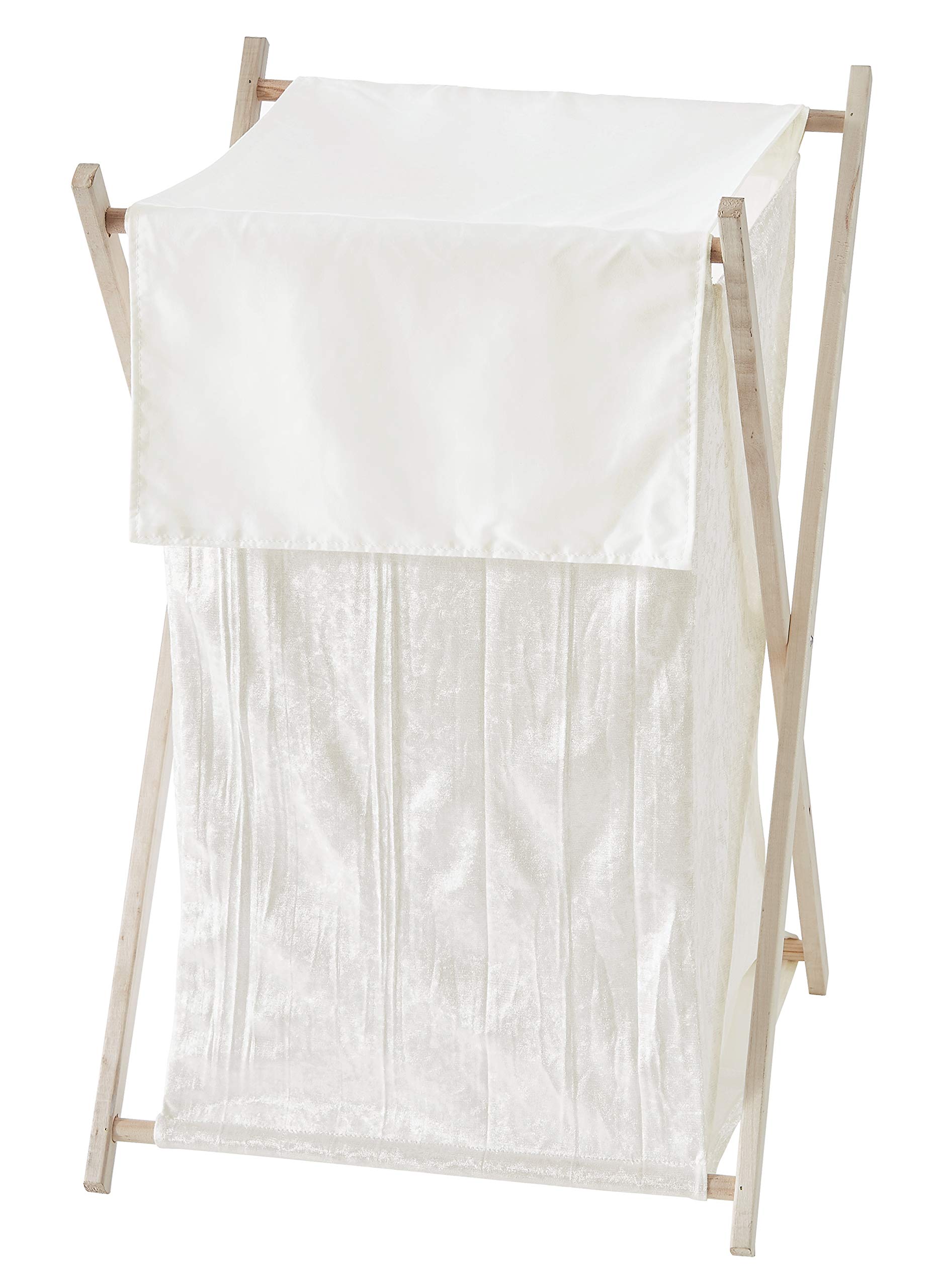 Sweet Jojo Designs Ivory Velvet Baby Kid Clothes Laundry Hamper - Solid Color Off White Cream Crinkle Crushed Luxurious Elegant Boho Shabby Chic Vintage Luxury Princess High End Boutique Glam Designer