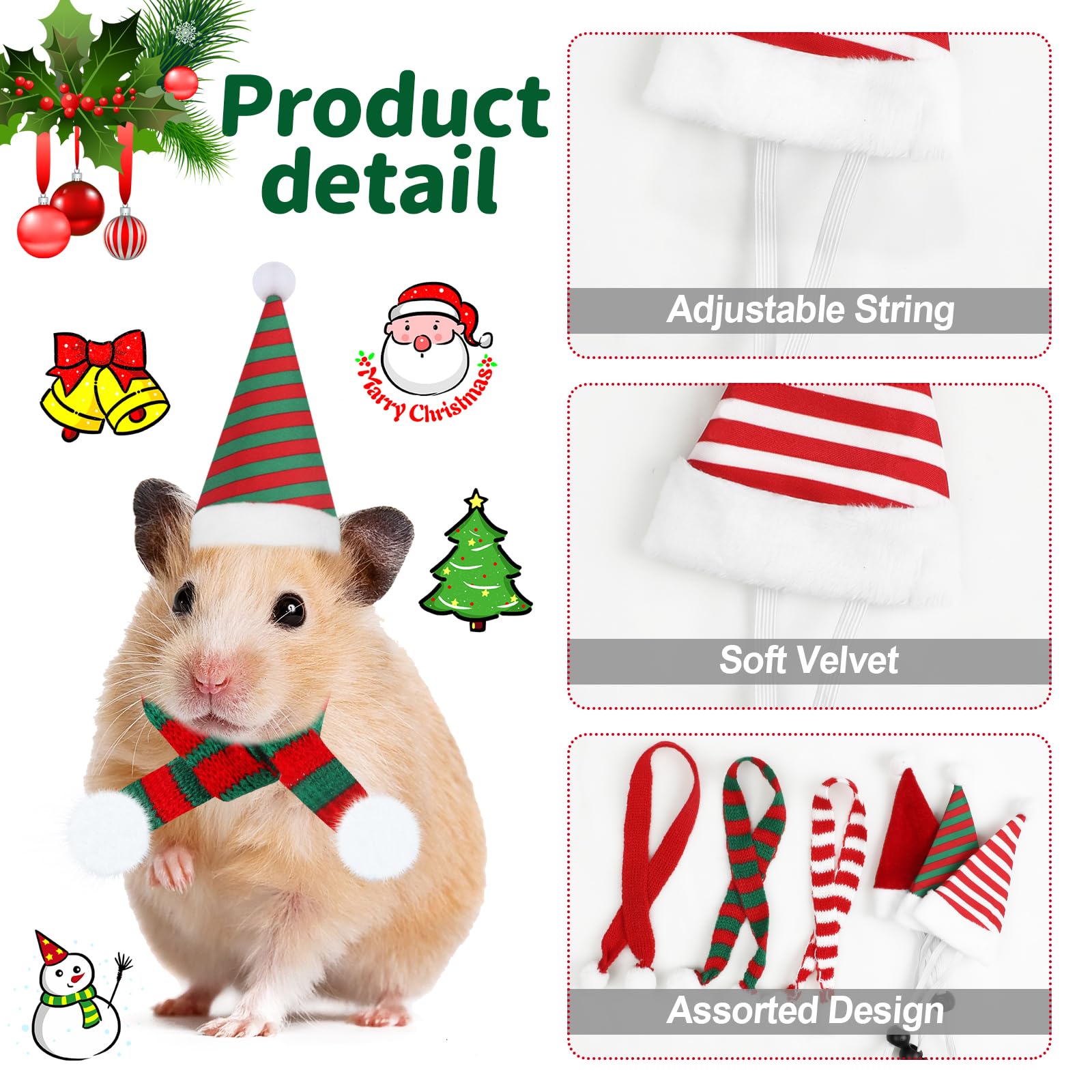 FOIMAS 12pcs Christmas Pet Chicken Hat Scarf Set Small Animal Hat Costume Set for Hen Duck Hamster Guinea Pig Rabbit Kitty Puppy Parrot Lizard Xmas Party Supply