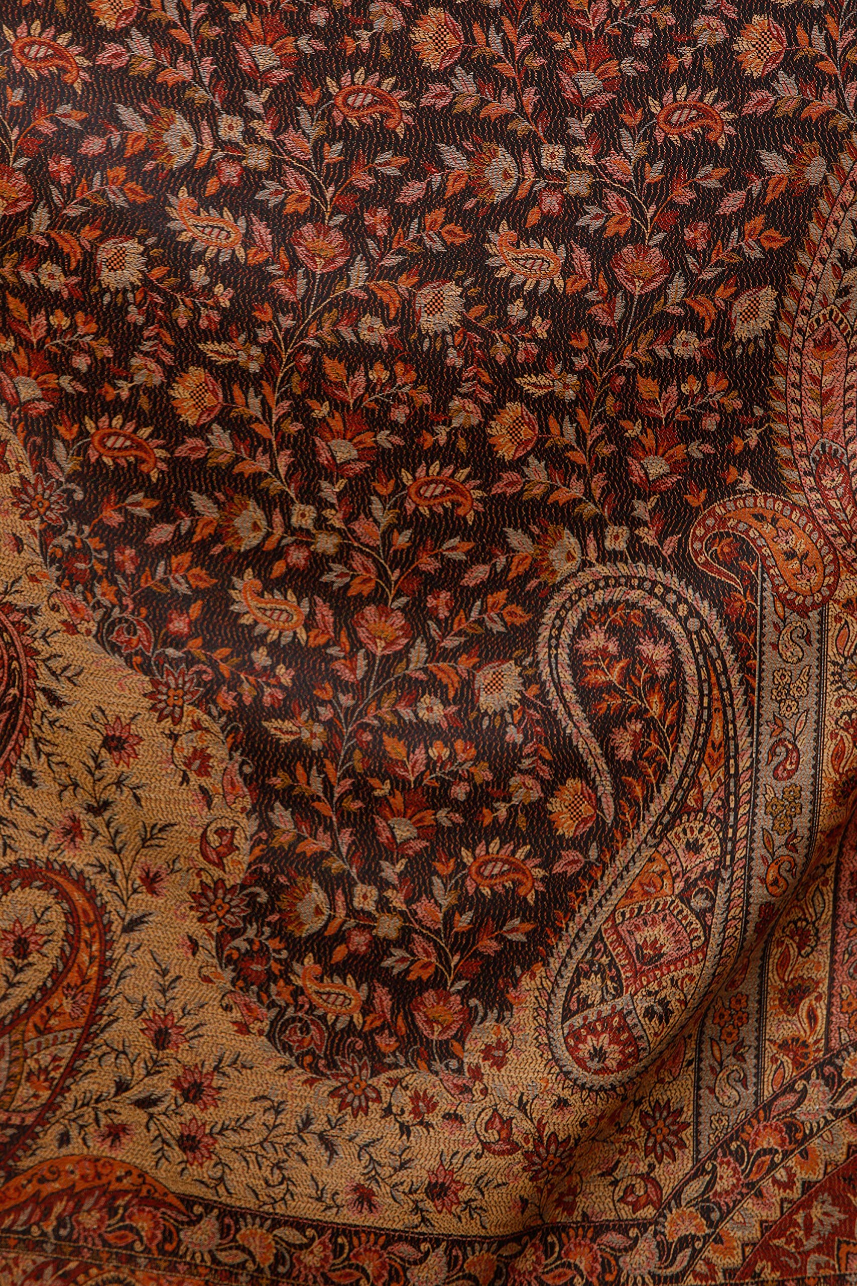 Exotic India Reversible Jamawar Shawl with Woven Paisleys - Color Caviar Black