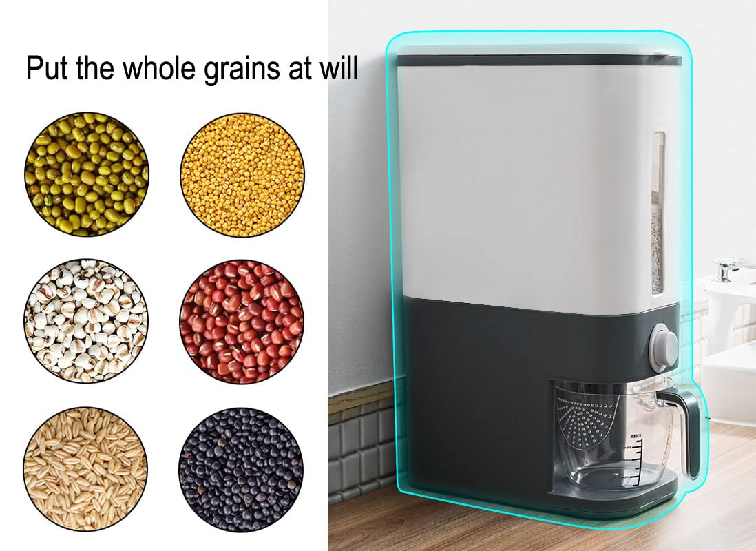 J-hong 25 Lbs Rice Dispenser, Large Grain Container Storage with Lid Measuring Cylinder Moisture Proof Household Cereal Dispenser Bucket for Kitchen wide range of grains
