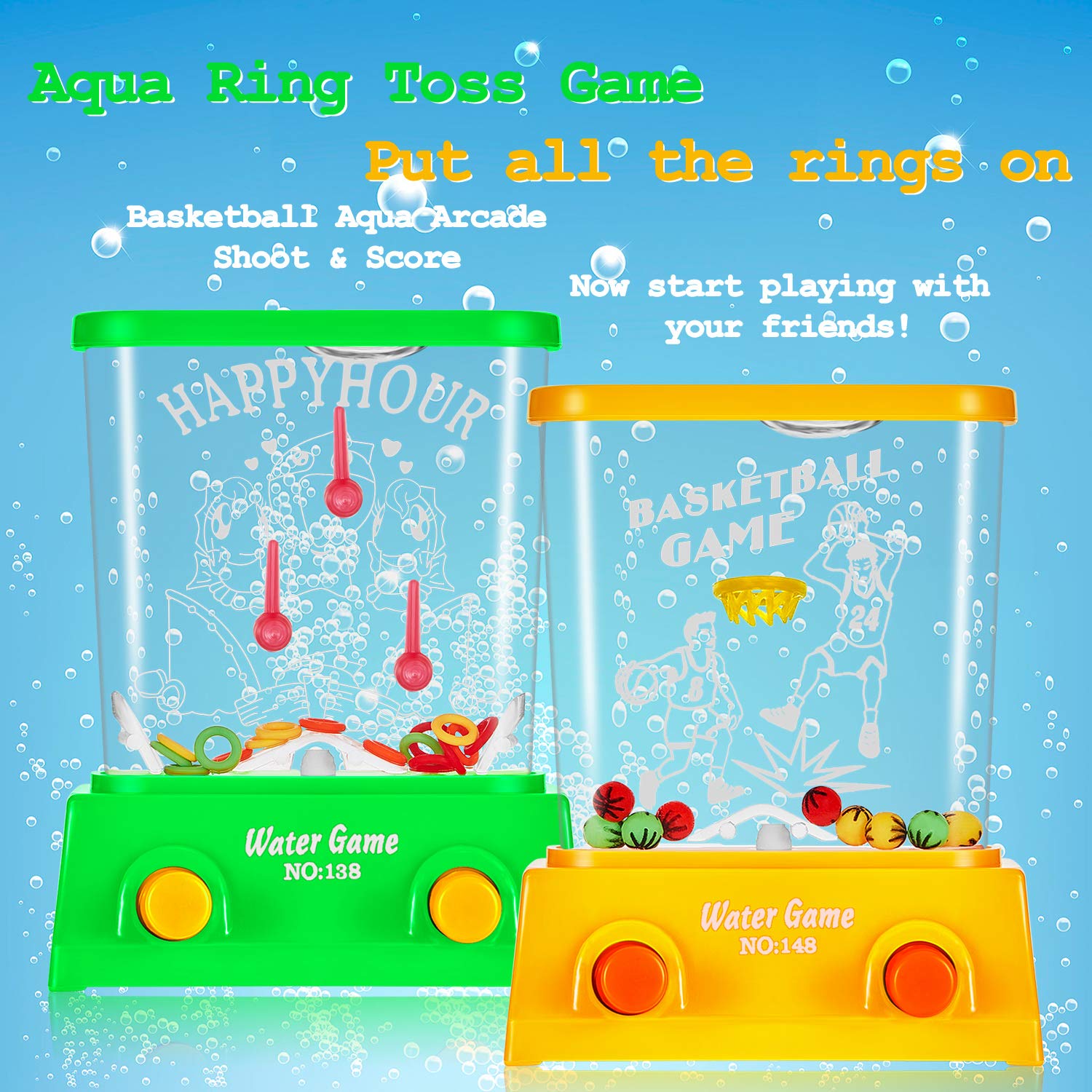 Sumind 8 Pieces Handheld Water Game Arcade Water Ring Water Tables for Fish Rings Basketball Game for Different Ages Christmas Fun Party Favor Stocking Stuffers for Men Retro Pastime, Without Water