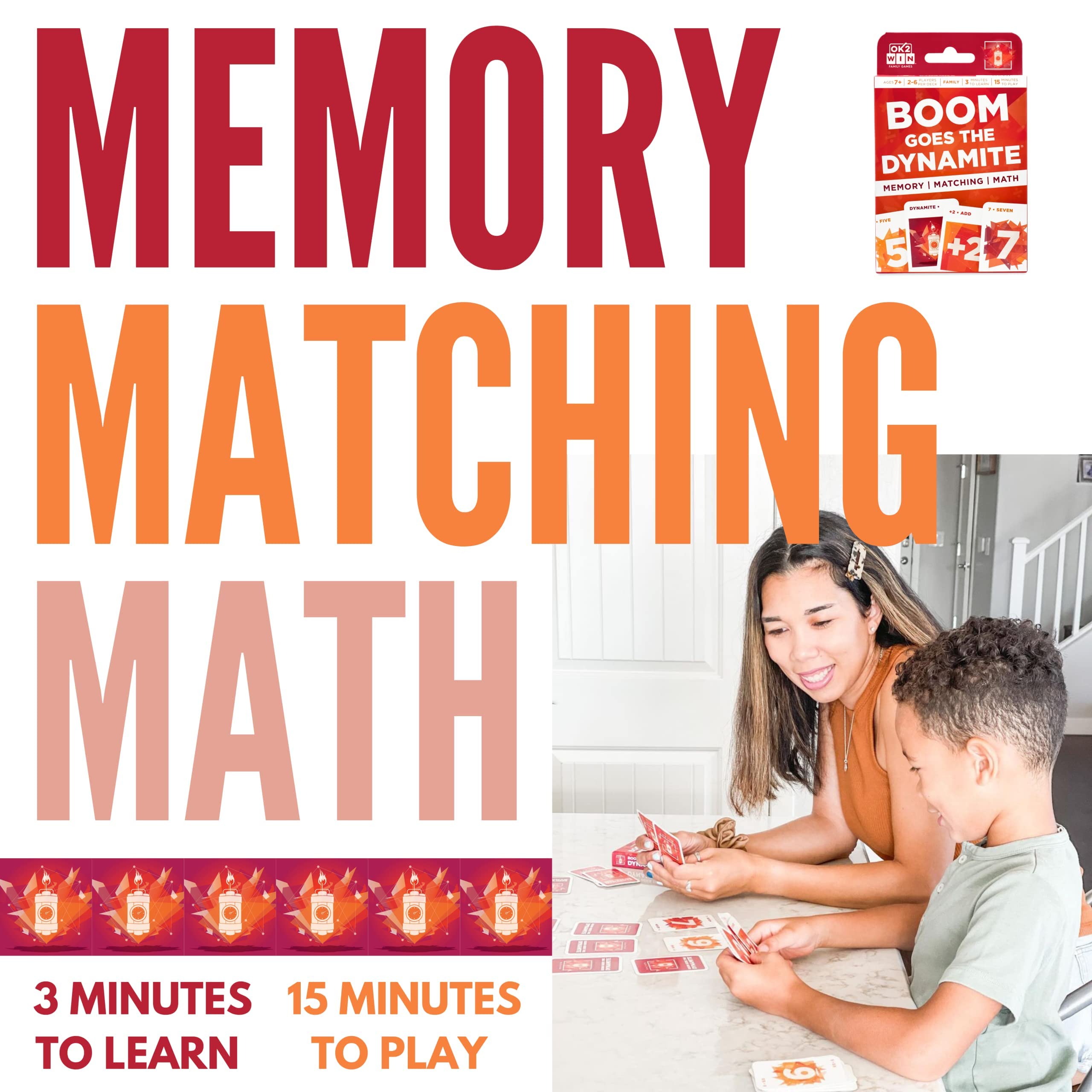 Ok2Win Boom GOES The Dynamite Math Card Game and Mixed Doubles Dice Game - Fast-Paced Fun for The Whole Family - Ages 7+
