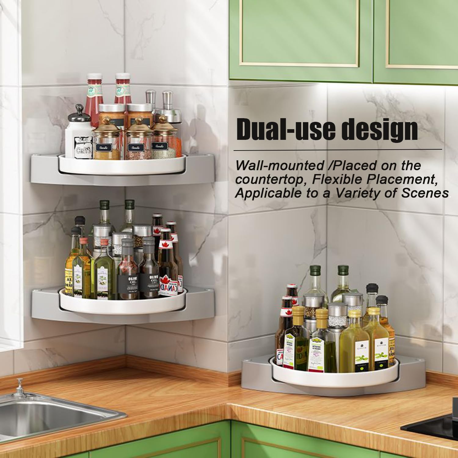 GJFASGF 2 Pack Shower Caddy Corner, 360° Rotate Shower Organizer Shelve, Lazy Susan Organizer Turntable, No Drilling Required Corner Rack, Shelf Storage Basket Wall Mounted for Bathroom Kitchen