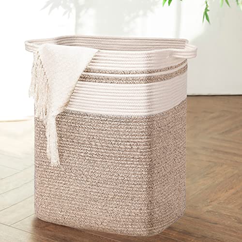 DOFASAYI Laundry Basket - Large Woven Rope Tall Laundry Hamper with Handles, Living Room Decorative Blanket Basket, Collapsible Large Storage Basket for Living room, Bedroom 17x13.8x22.1'' Light Brown