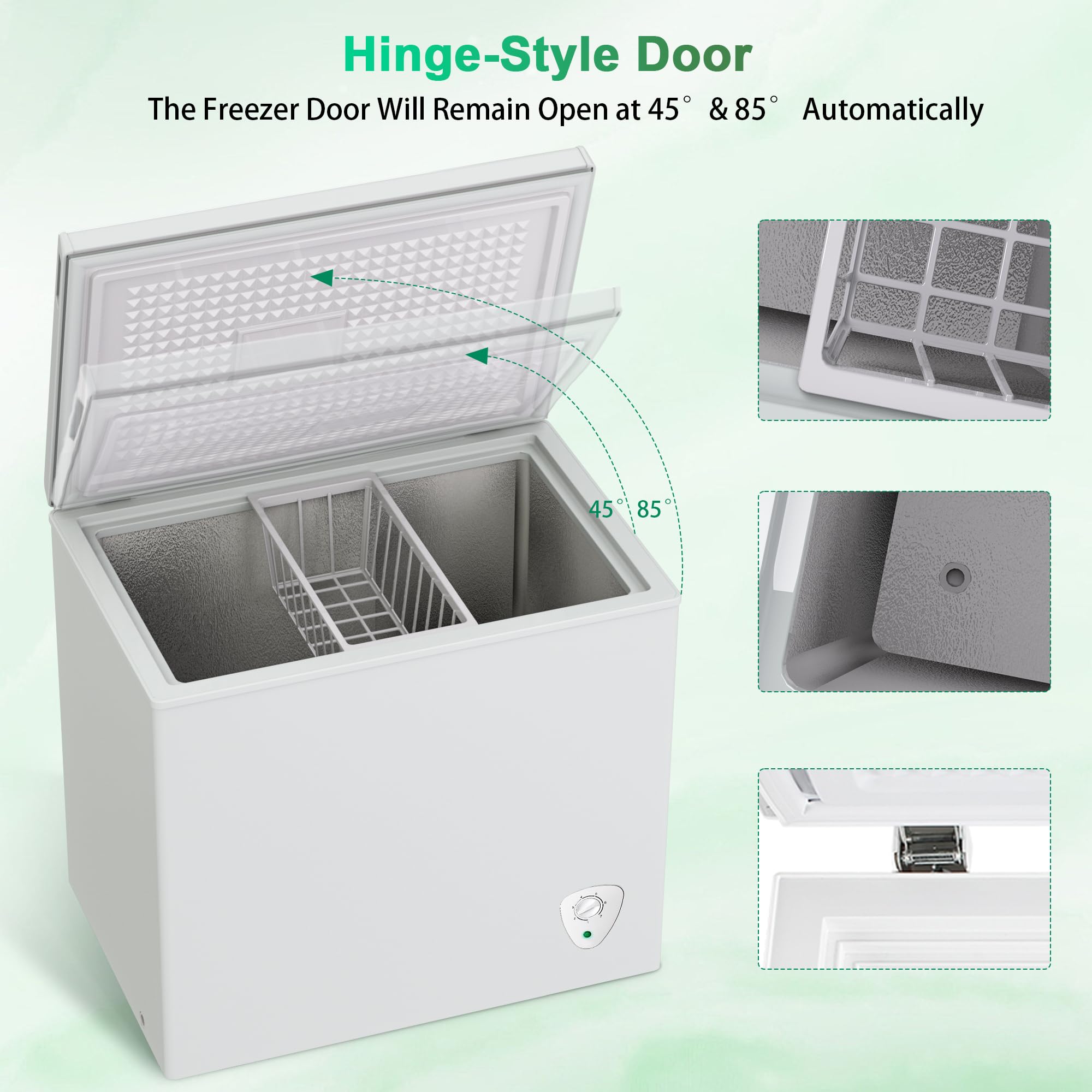 Chest Freezer 7.0 Cubic Feet with Removable Basket, Large Chest Freezer with 7 Adjustable Thermostat, Quiet Freezer Free-Standing Top Door Energy Saving Suitable for Dorm/Home/RVs, White