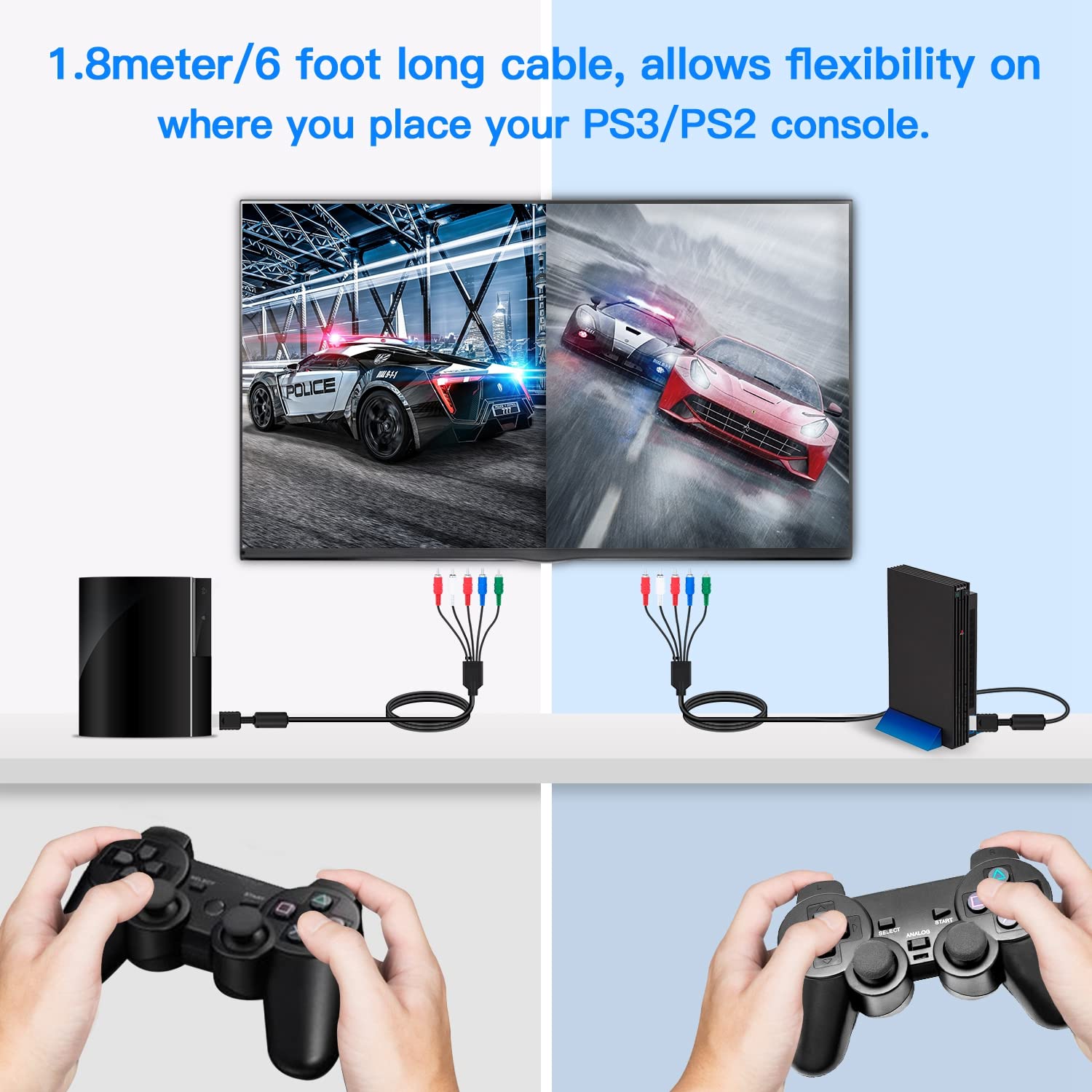 Gam3Gear Component AV Audio Video Cable for PS3 PS2