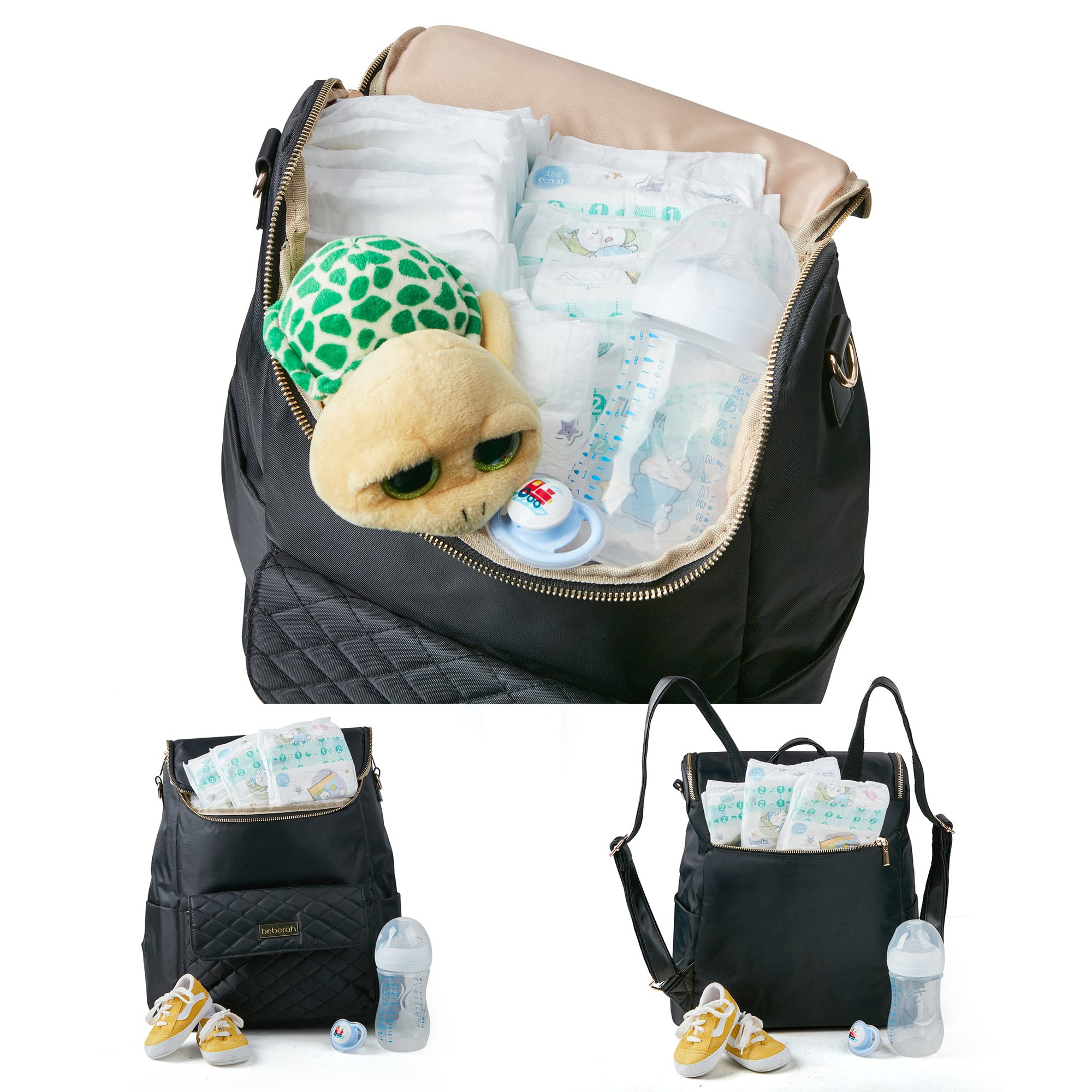 Backpack Diaper Bag in Black - Large Diaper Bag Backpack With Stroller Straps, Changing Pad - Stylish Backpack Diaper Bags for Moms - With Roomy Interior, Inside Pockets
