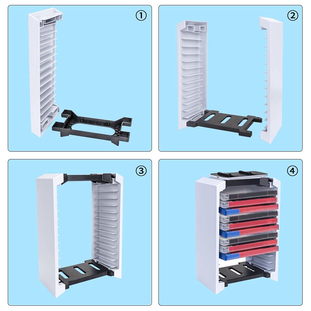 iayokocc Universal Game Storage Rack, Video Game Storage Set, Includes Storage Rack, Charging Dock, Controller Hook & USB Cable(White)